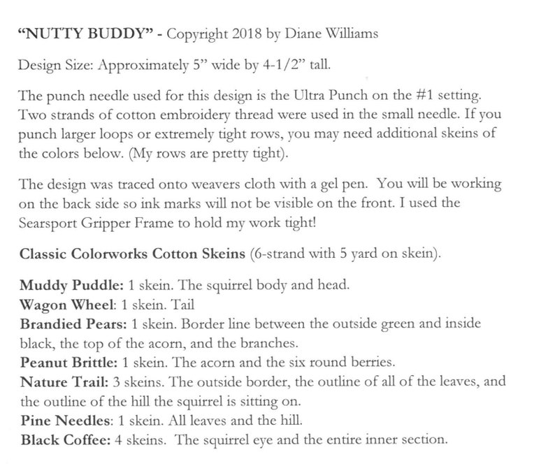 Punch Needle Pattern, Nutty Buddy, Squirrel, Fall Decor, Acorn, Country ...