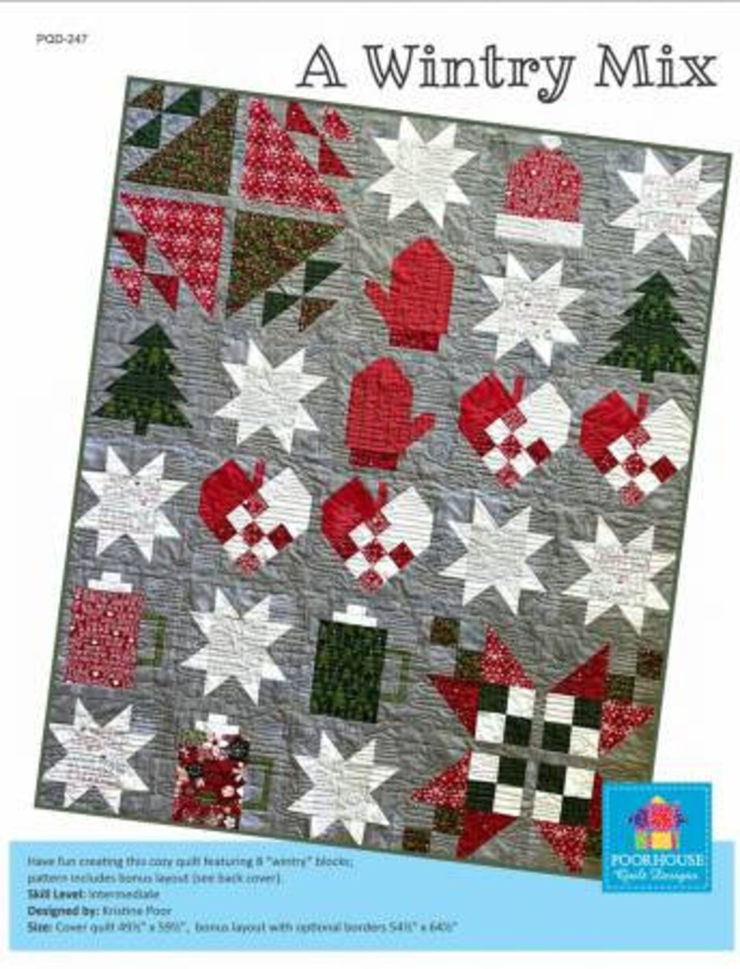 Quilt Pattern, A Wintry Mix, Pieced Quilt, Winter Decor, Mittens, Stars, Hot Cocoa, Hearts, Hats ...