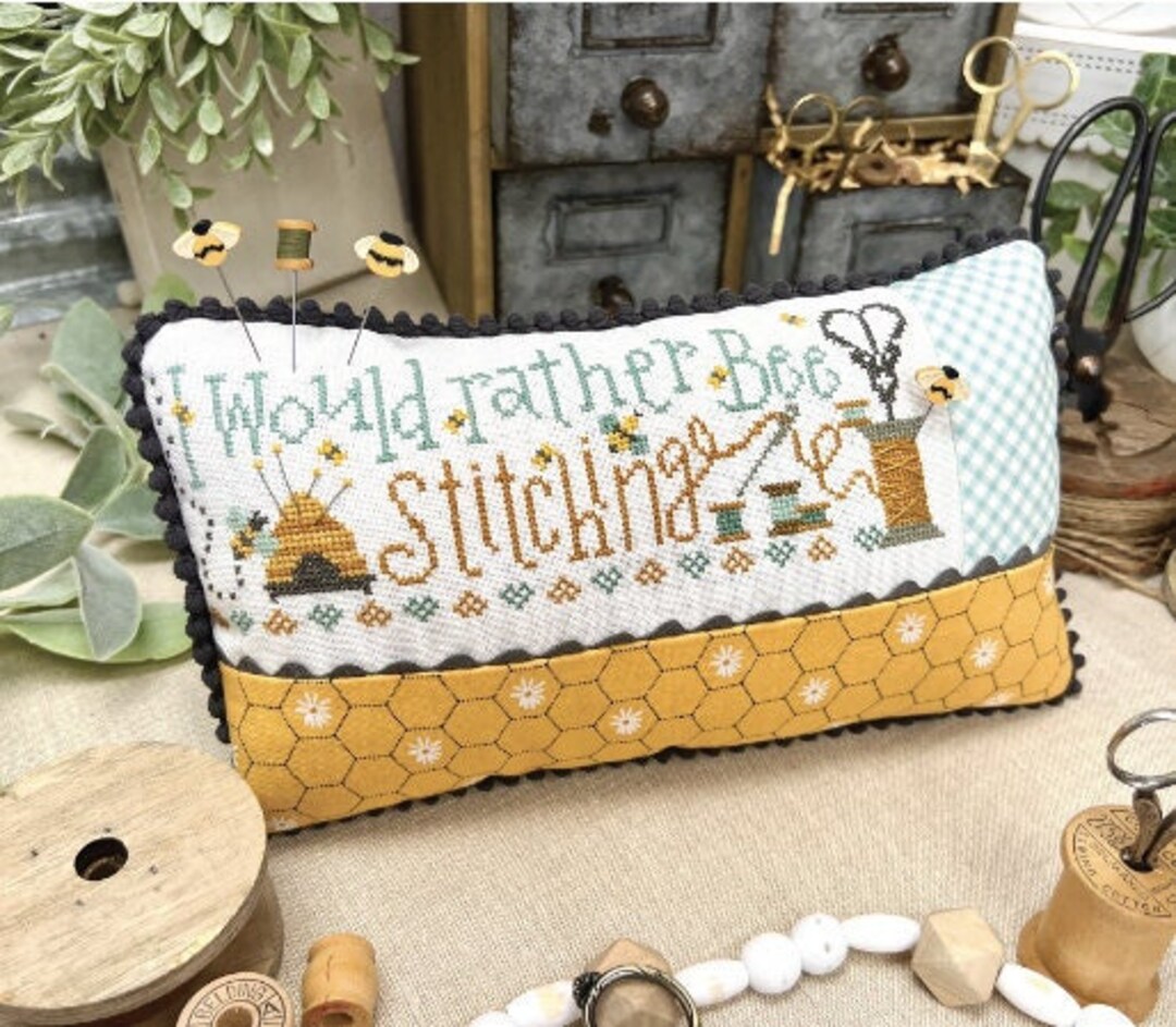 Counted Cross Stitch Pattern, I Would Rather Bee Stitching, Bee Skep ...