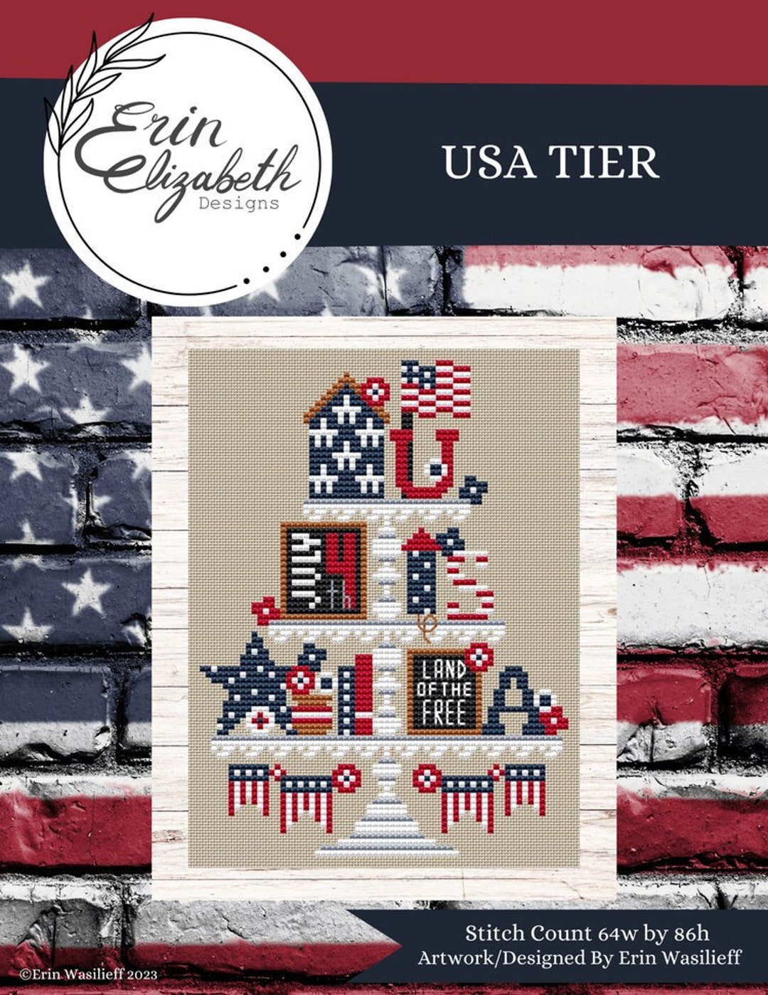 Counted Cross Stitch, USA Tier, Patriotic, Flags, Summer Decor ...