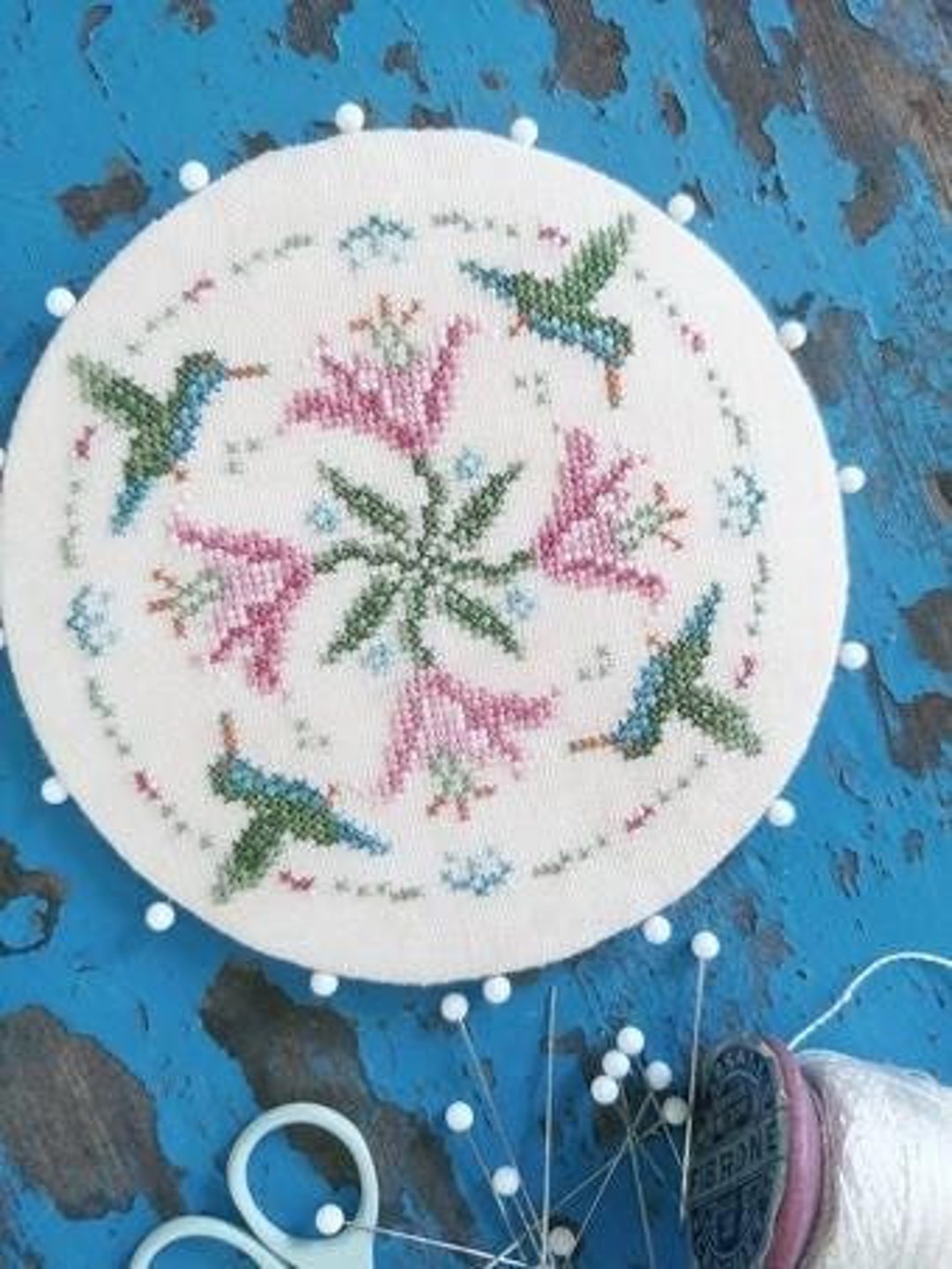 Counted Cross Stitch Pattern, A Charm of Hummingbirds, Flower Motifs ...