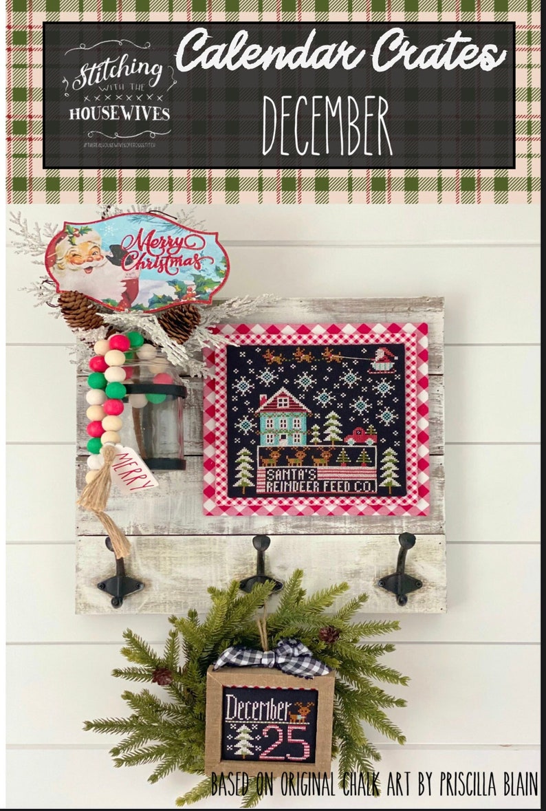 Counted Cross Stitch Pattern, Calendar Crates, December, Santa ...