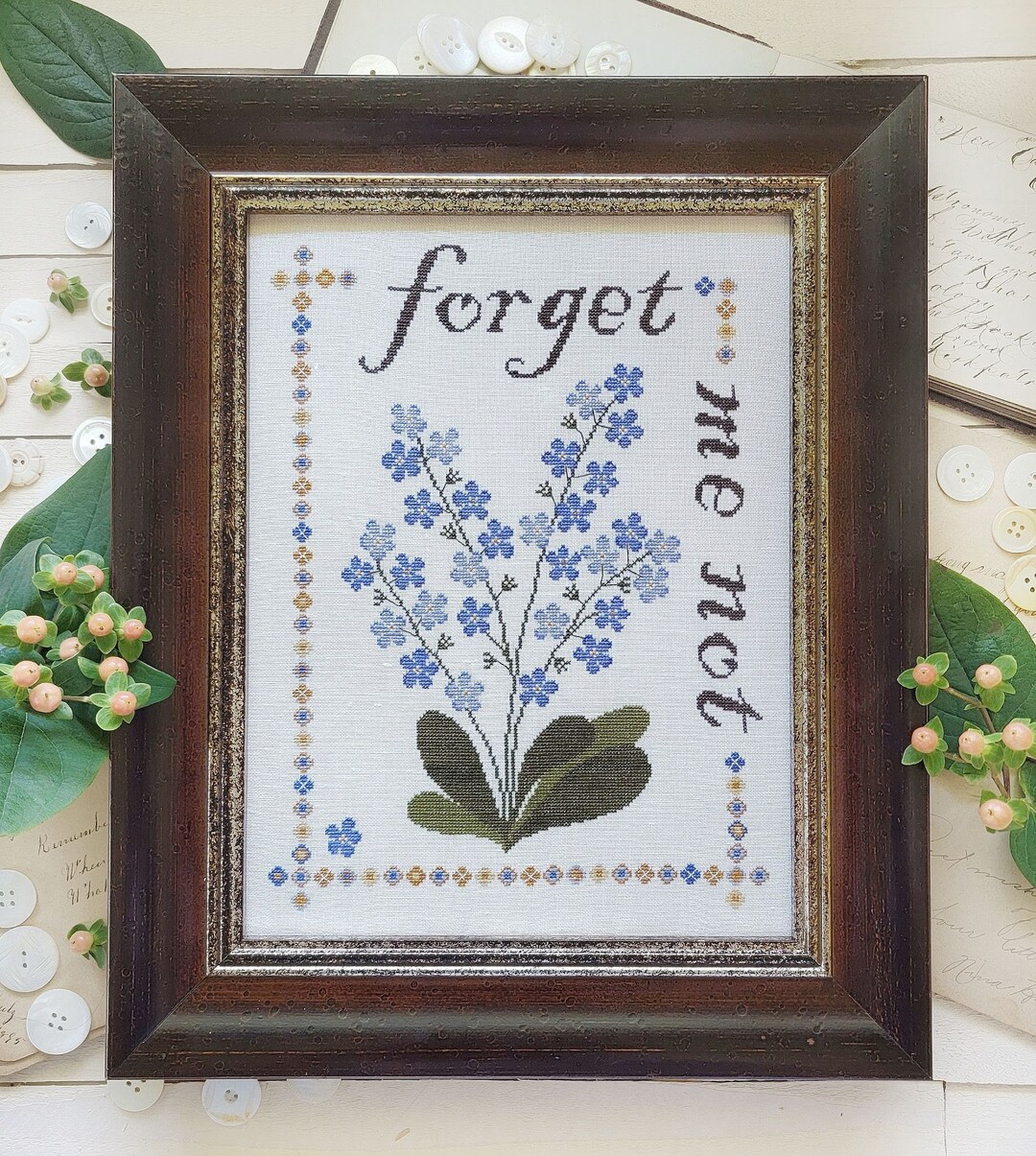 Counted Cross Stitch Pattern, Forget Me Not, Garden Decor, Floral Decor ...