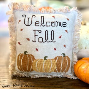 Counted Cross Stitch Pattern, Welcome Fall, Autumn Decor, Pillow ...