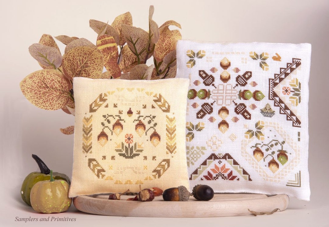 Counted Cross Stitch Pattern, the Autumn Quakers, Acorn Motifs, Country ...