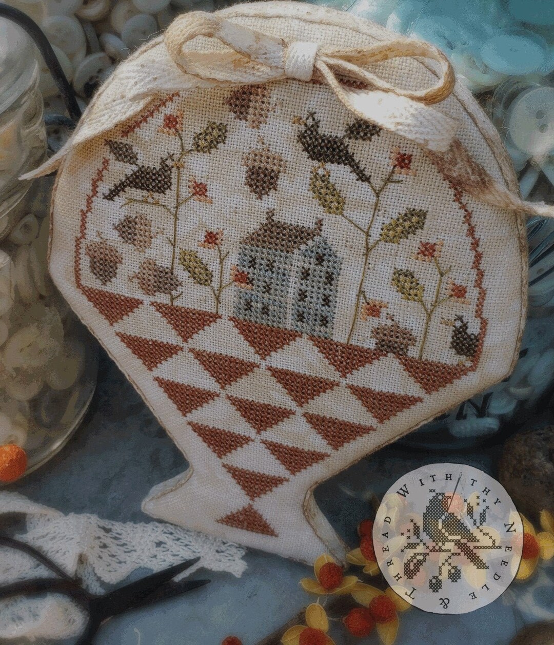 Cross Stitch Pattern, Autumn Gatherings, Fall Decor, Acorns, Saltbox ...