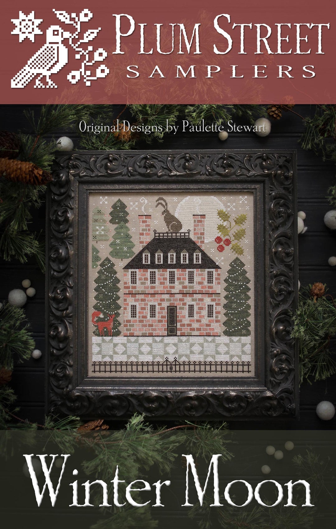 Counted Cross Stitch Pattern, Winter Moon, Rabbit, Evergreens, Winter ...