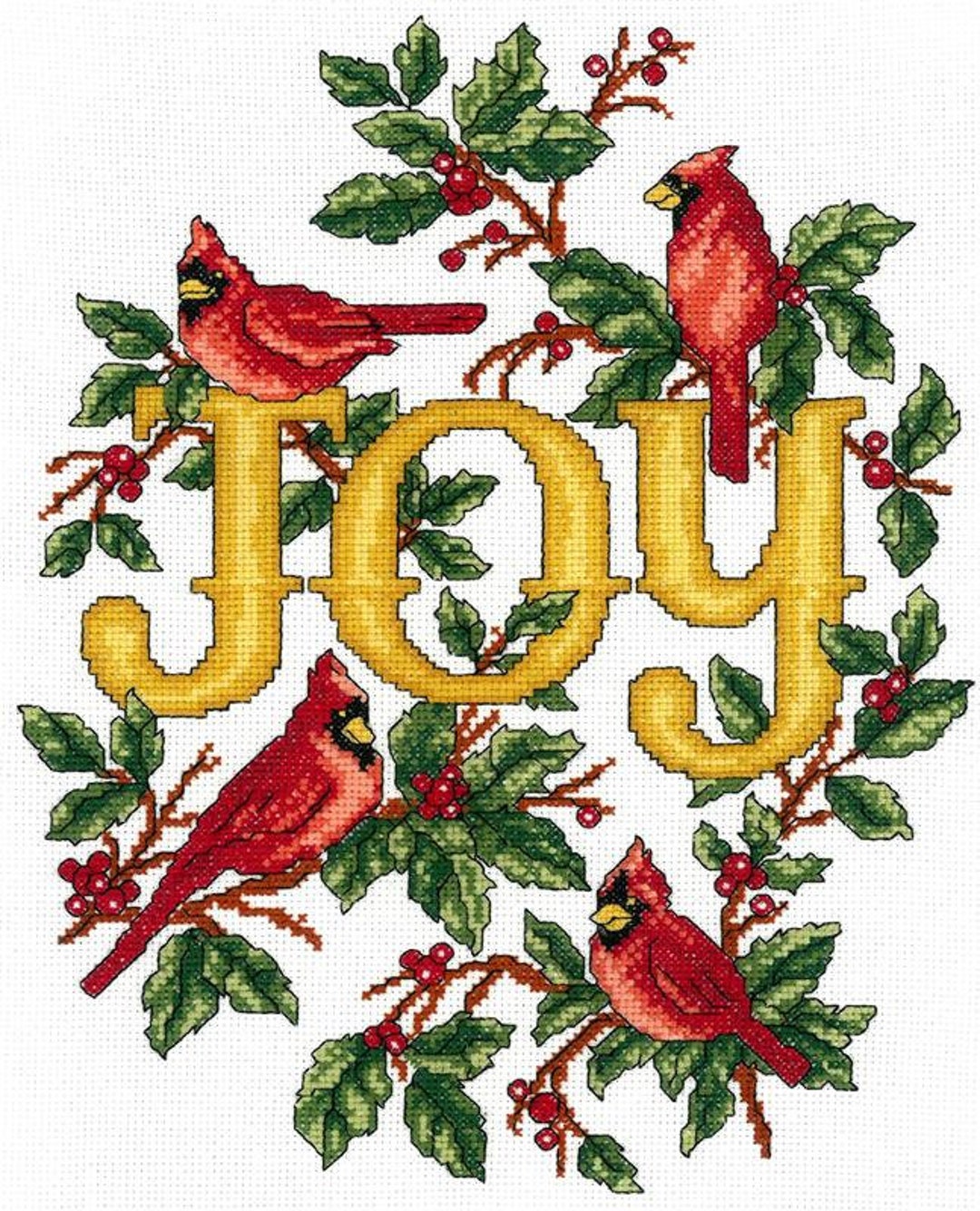 Counted Cross Stitch Pattern, Cardinals Joy, Cardinals, Holly Berries ...