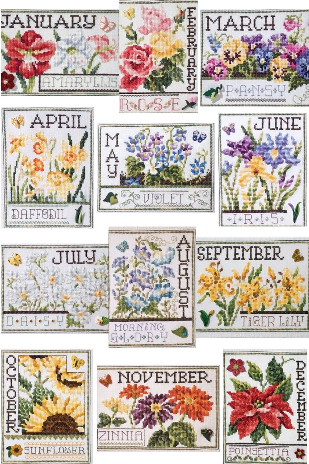 Counted Cross Stitch Pattern, Flowers of the Month, Seasonal Decor ...