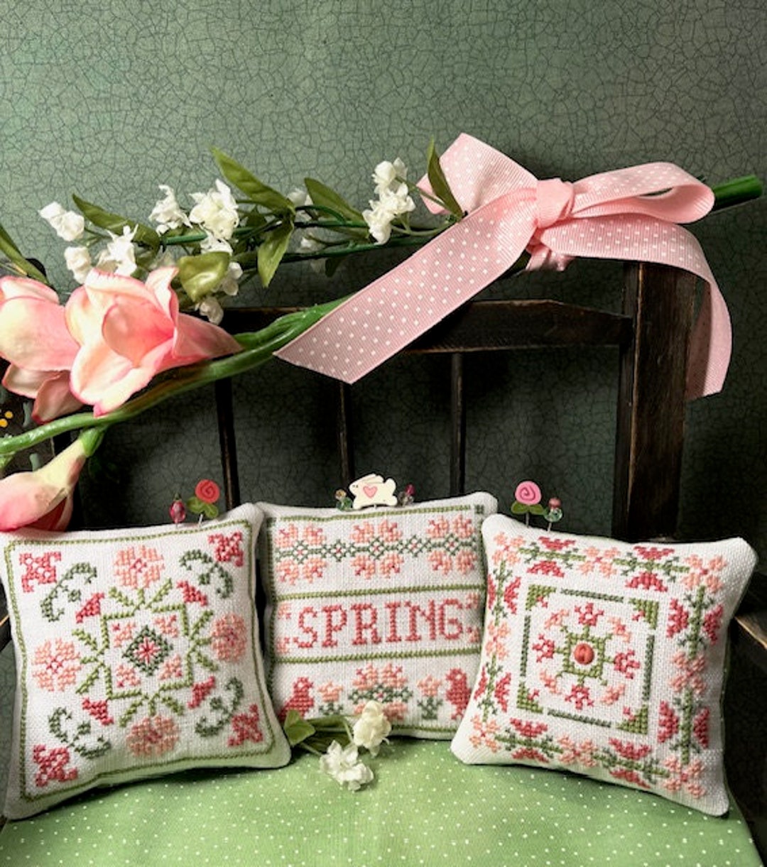 Counted Cross Stitch Pattern, Spring on a Square, Spring Decor, Pillow ...