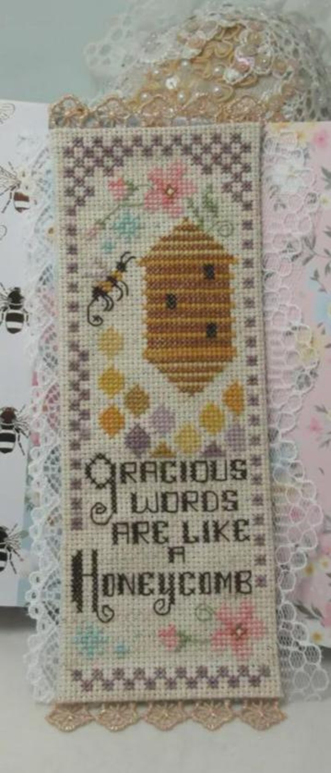 Counted Cross Stitch Pattern, Gracious Words, Bookmark Series, Inspirational, Honey Bee, Bee ...
