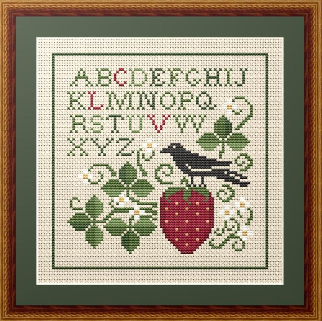 Counted Cross Stitch Pattern, Spring Crow and Strawberry, Strawberry ...