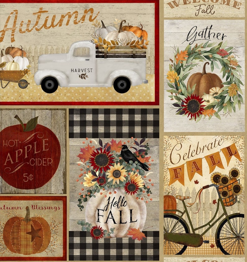 Quilt Fabric, Happy Fall, Fall Fabric, Autumn, Thanksgiving, Sunflowers ...