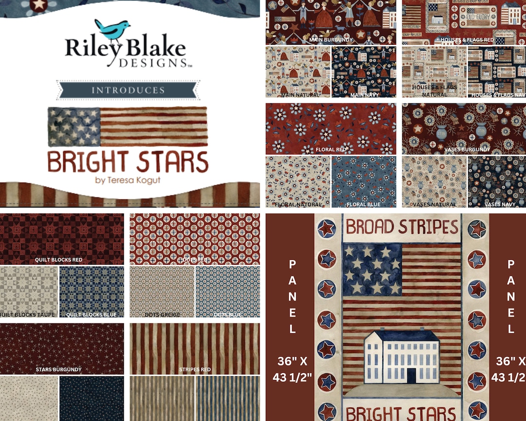 Quilt Fabric, Bright Stars, Broad Stripes, Patriotic Fabric, Americana ...