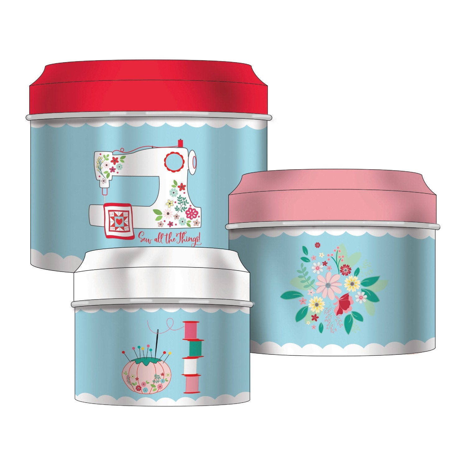 Sewing Canister Set, Sewing Tins, Quilt Canisters, Notion Tins ...