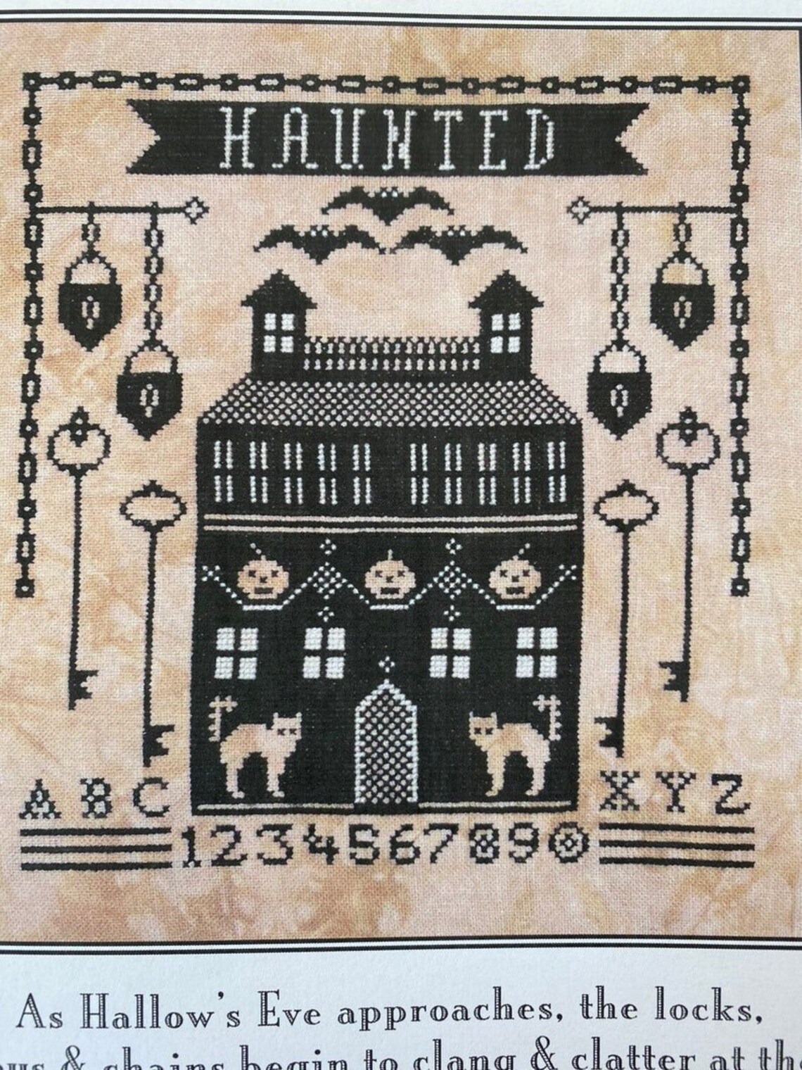 Cross Stitch Pattern, Haunted Manor House, Halloween Sampler, Keys ...