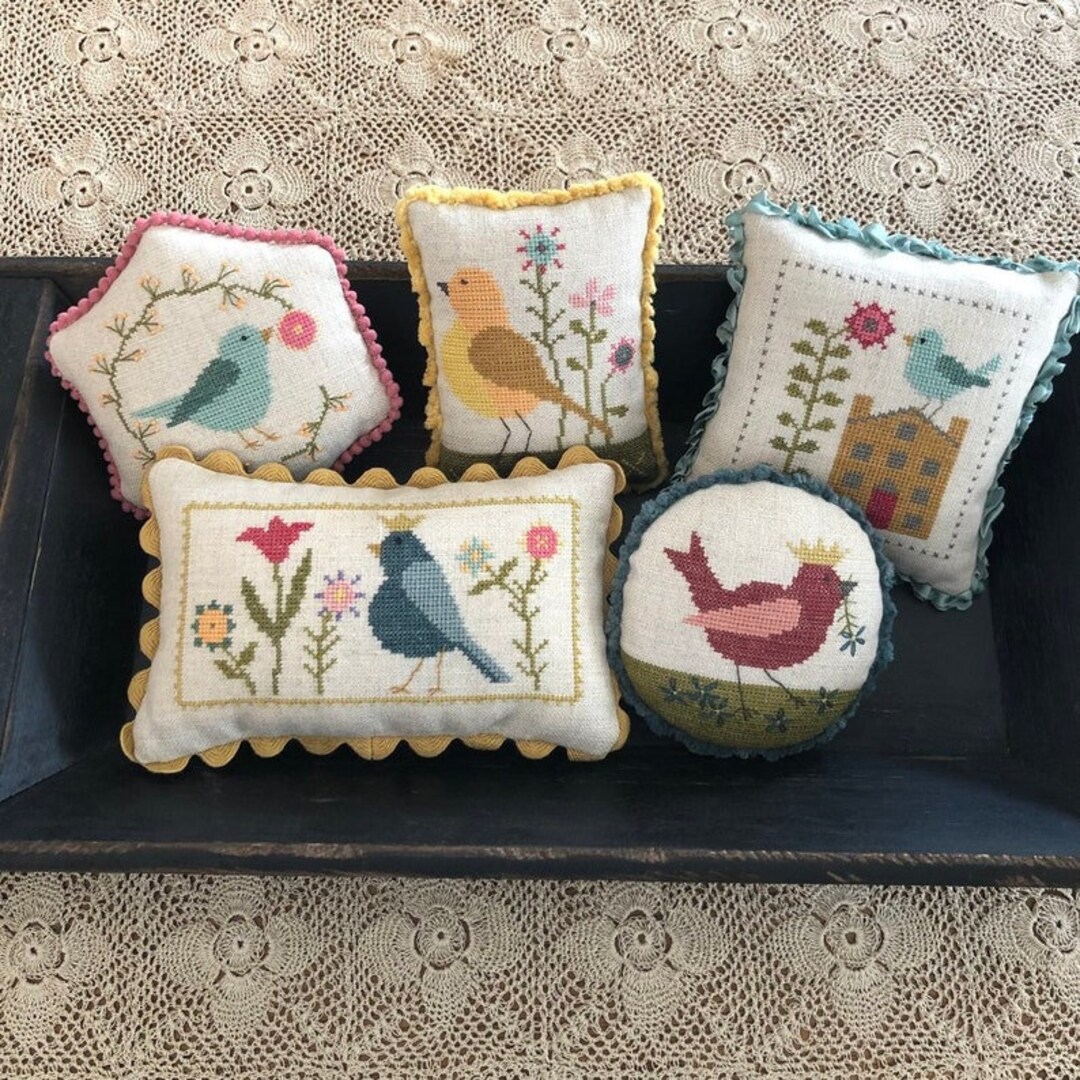 Counted Cross Stitch, A Little Birdie Told Me, Full Set, Pillow ...