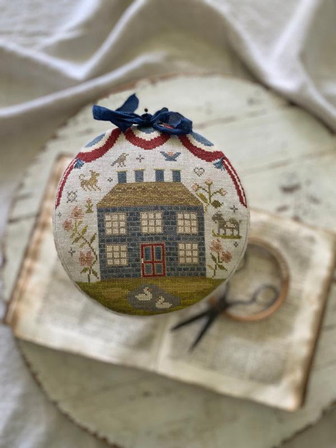 Counted Cross Stitch Pattern, Big Blue House, Pinkeep Drum, Strawberry ...