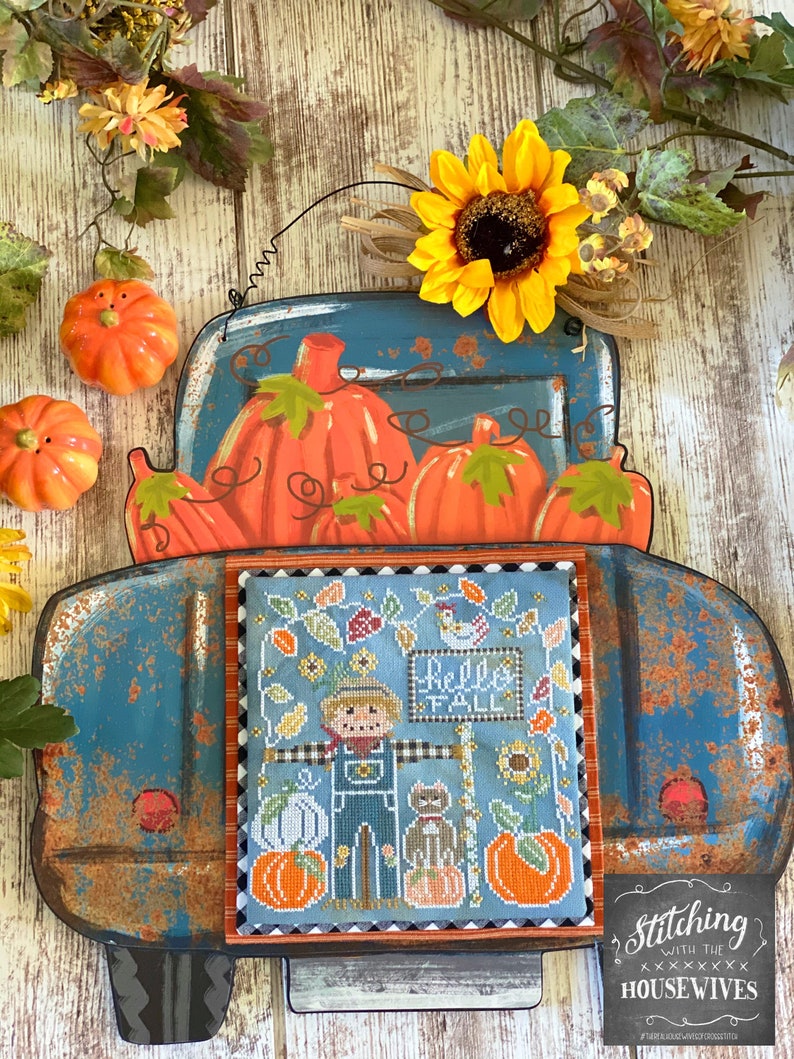 Counted Cross Stitch Pattern, Calvin & Clyde, Scarecrow, Pumpkins ...
