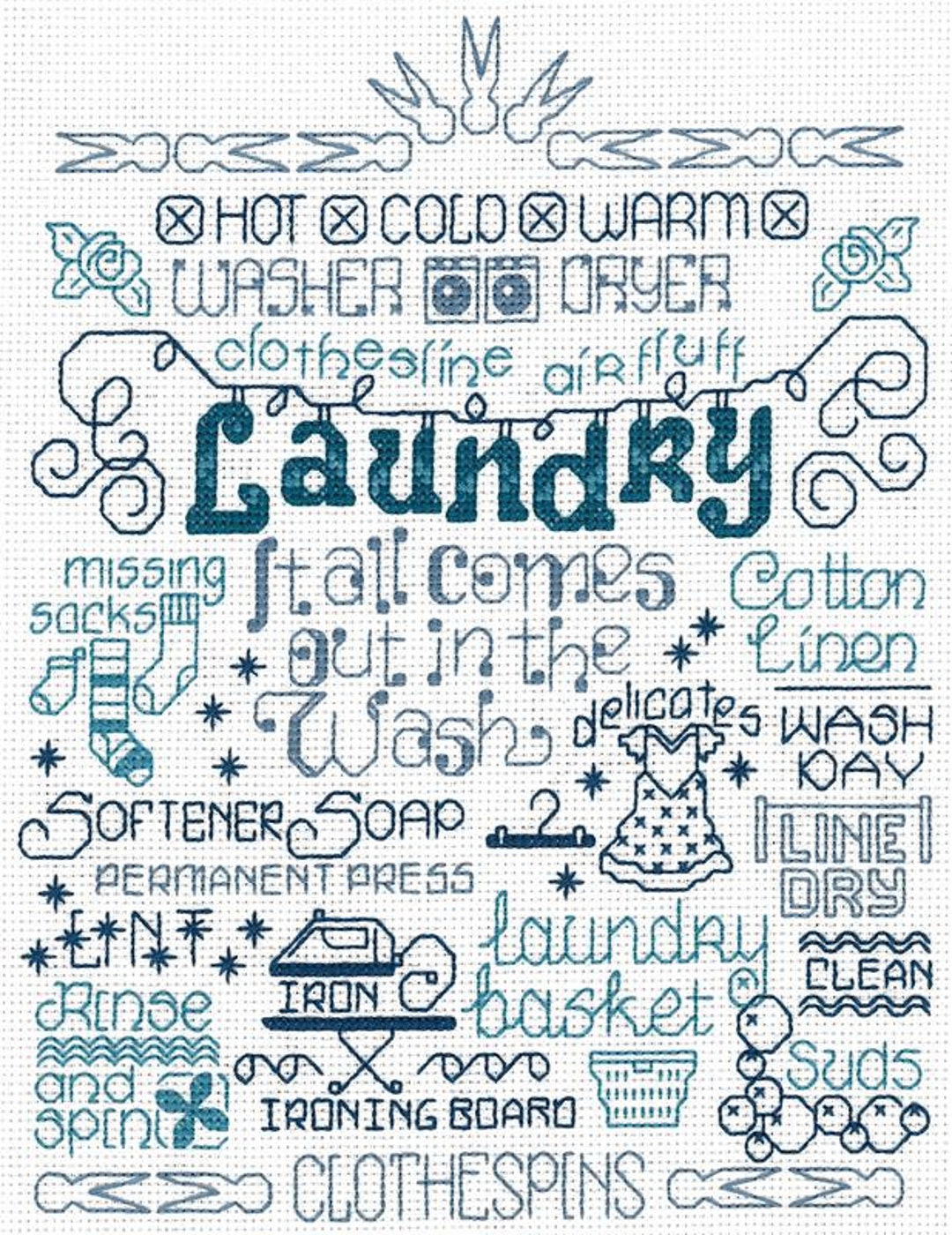 Counted Cross Stitch Pattern, Let's Do Laundry, Laundry Room, Farmhouse ...