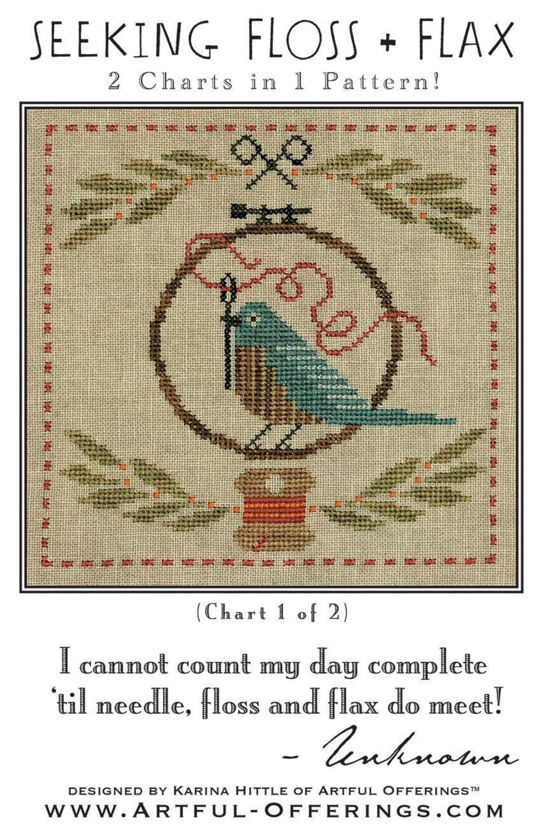 Counted Cross Stitch Pattern, Seeking Flax and Floss, Bird Motif ...