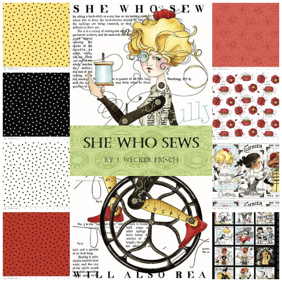 Quilt Fabric, She Who Sews, Sewing Fabric, Vintage Themed Fabric ...