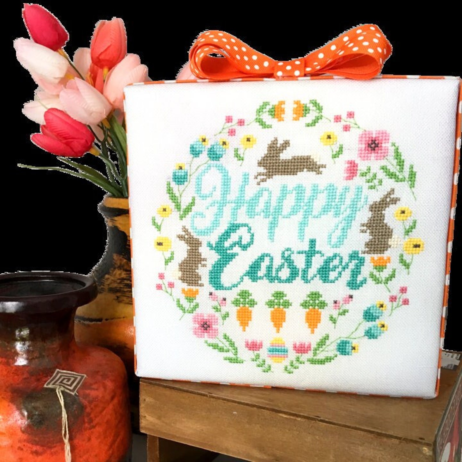 Counted Cross Stitch Pattern Easter Wreath Spring Decor - Etsy