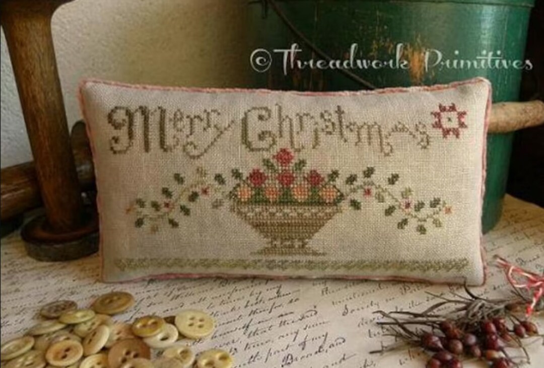 Counted Cross Stitch, Christmas Fruit Basket, Christmas Decor, Primitive Decor, Christmas ...