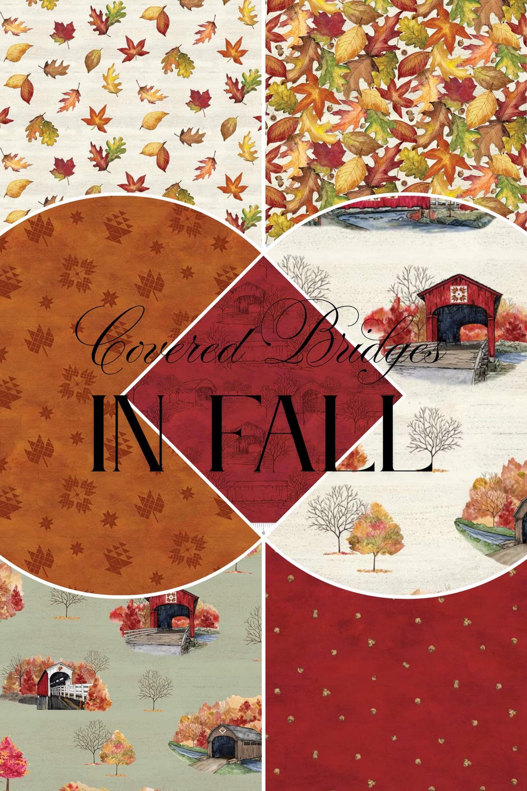 Quilt Fabric, Covered Bridges in Fall, Fall Fabric, Covered Bridges ...