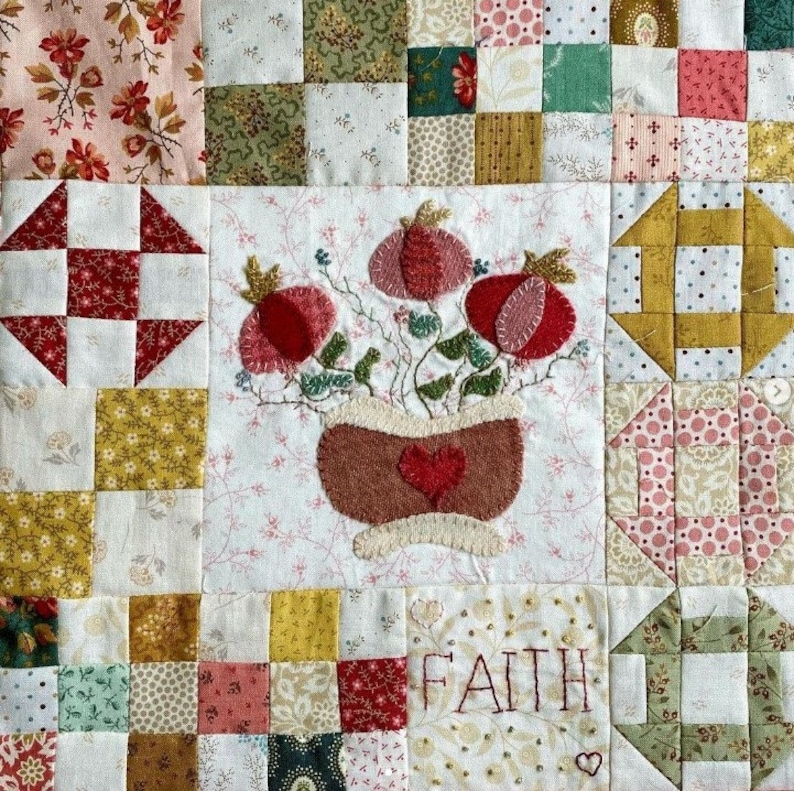 Quilt Pattern, Flowerpots and Forget-me-nots BOM, Embroidery, Wool ...