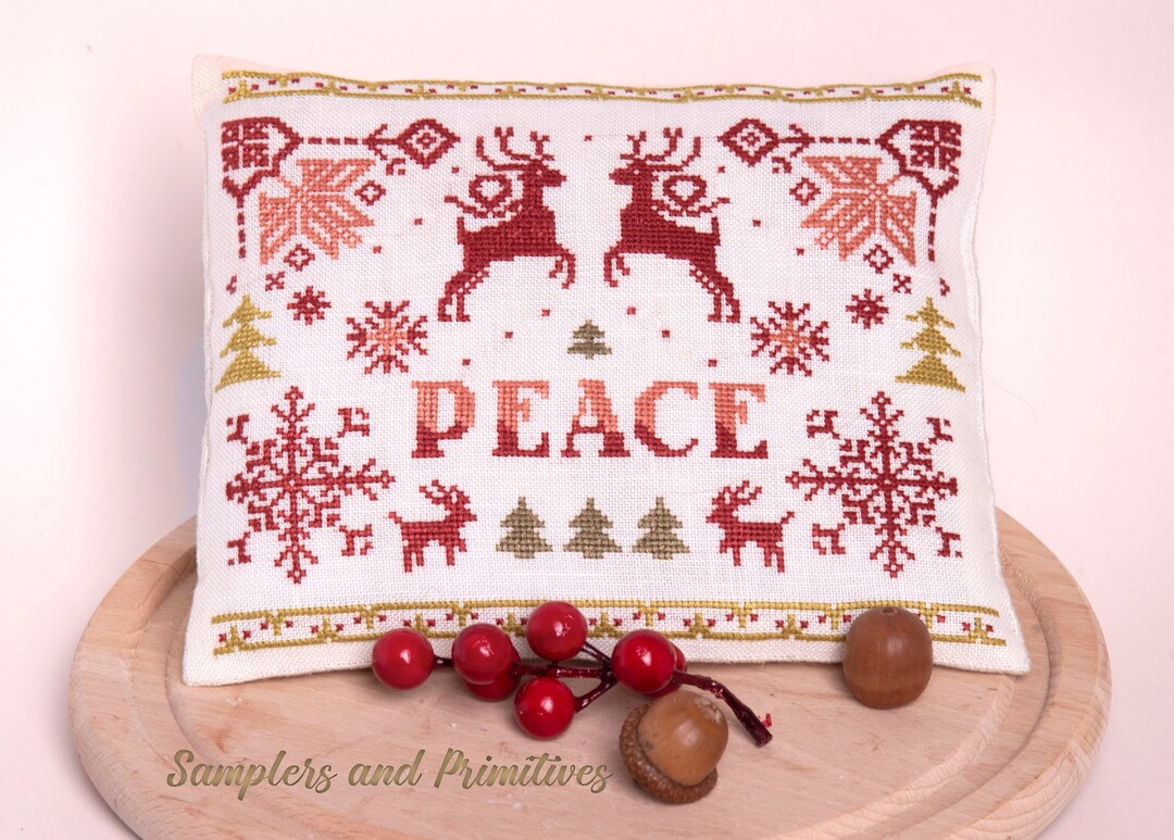 Counted Cross Stitch Pattern, Peace, Christmas Motif Sampler, Reindeer ...