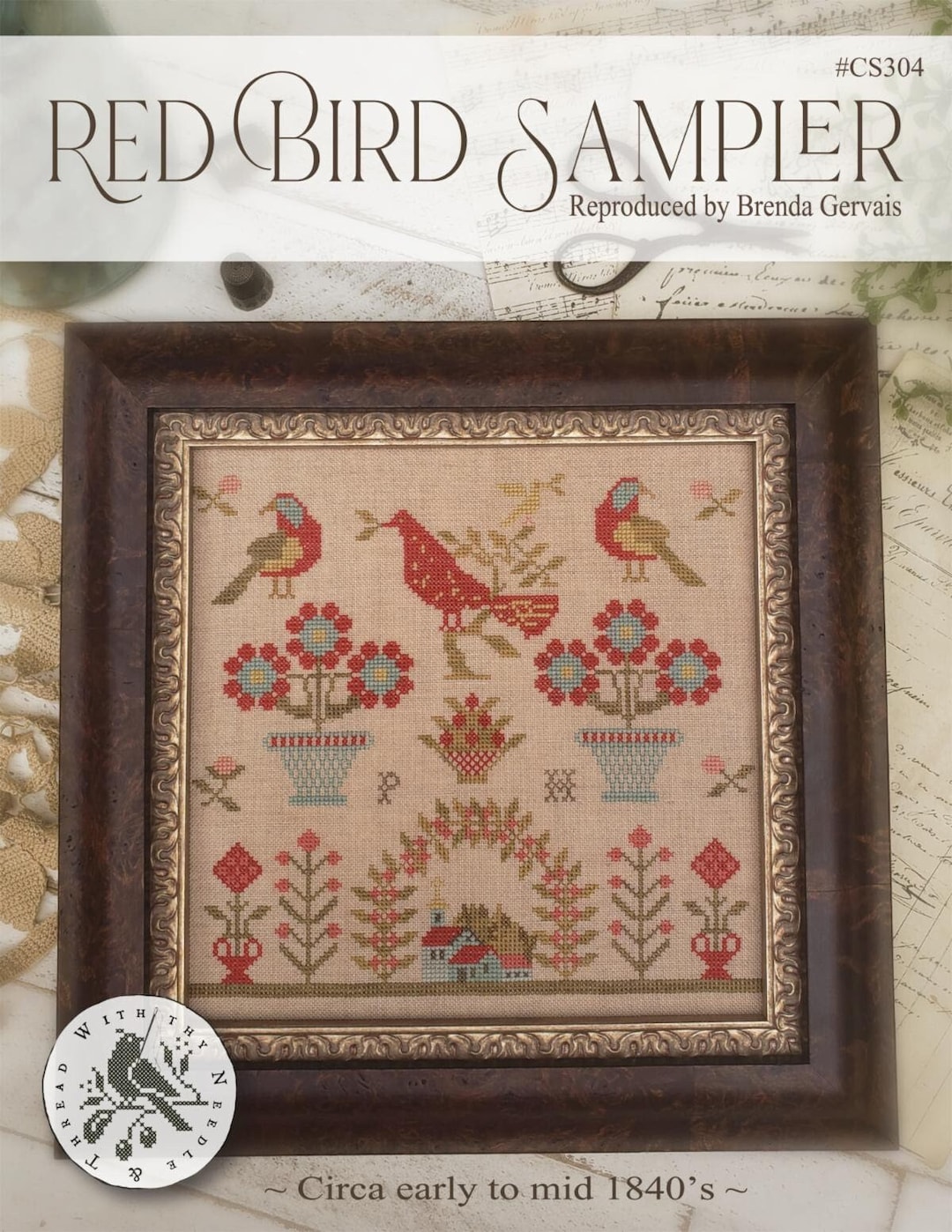 Counted Cross Stitch Pattern, Red Bird Sampler, Antique Reproduction ...