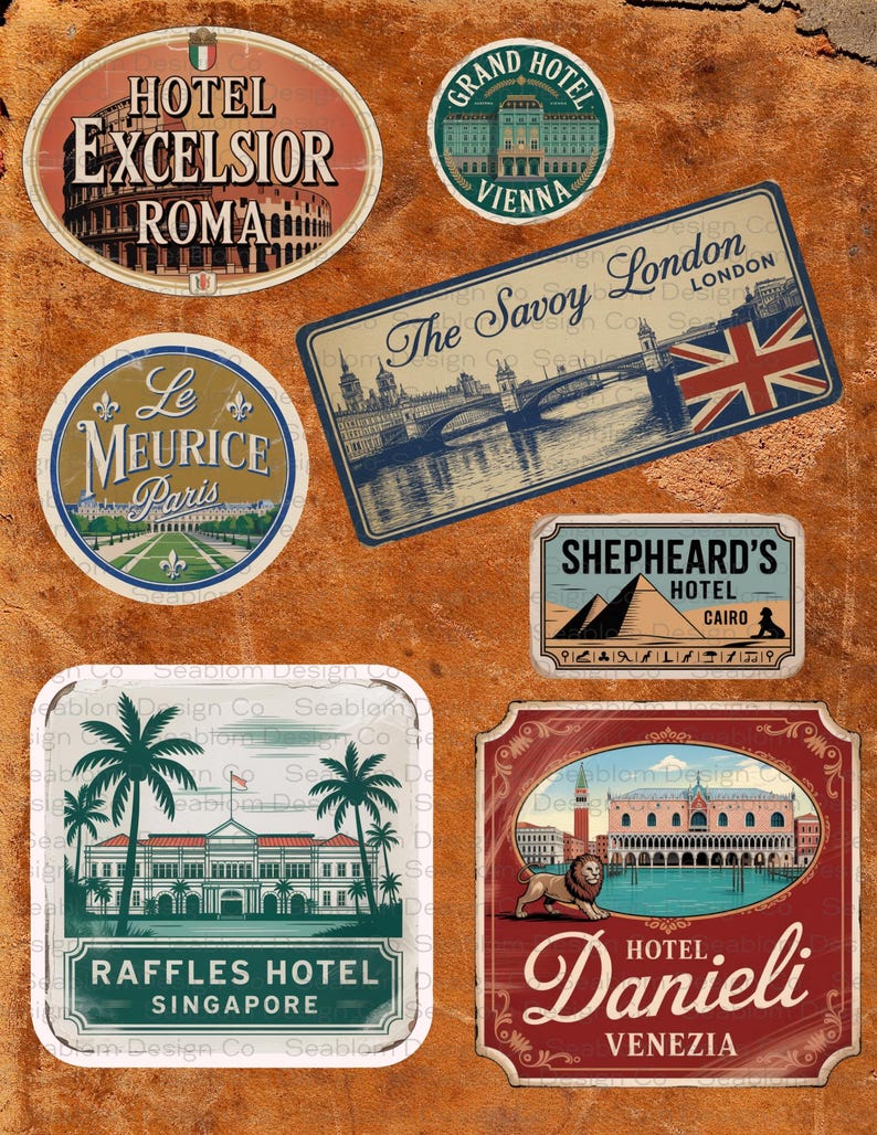Print and Cut Vintage Travel Labels Bundle | Fussy Cut Old Travel Tag ...