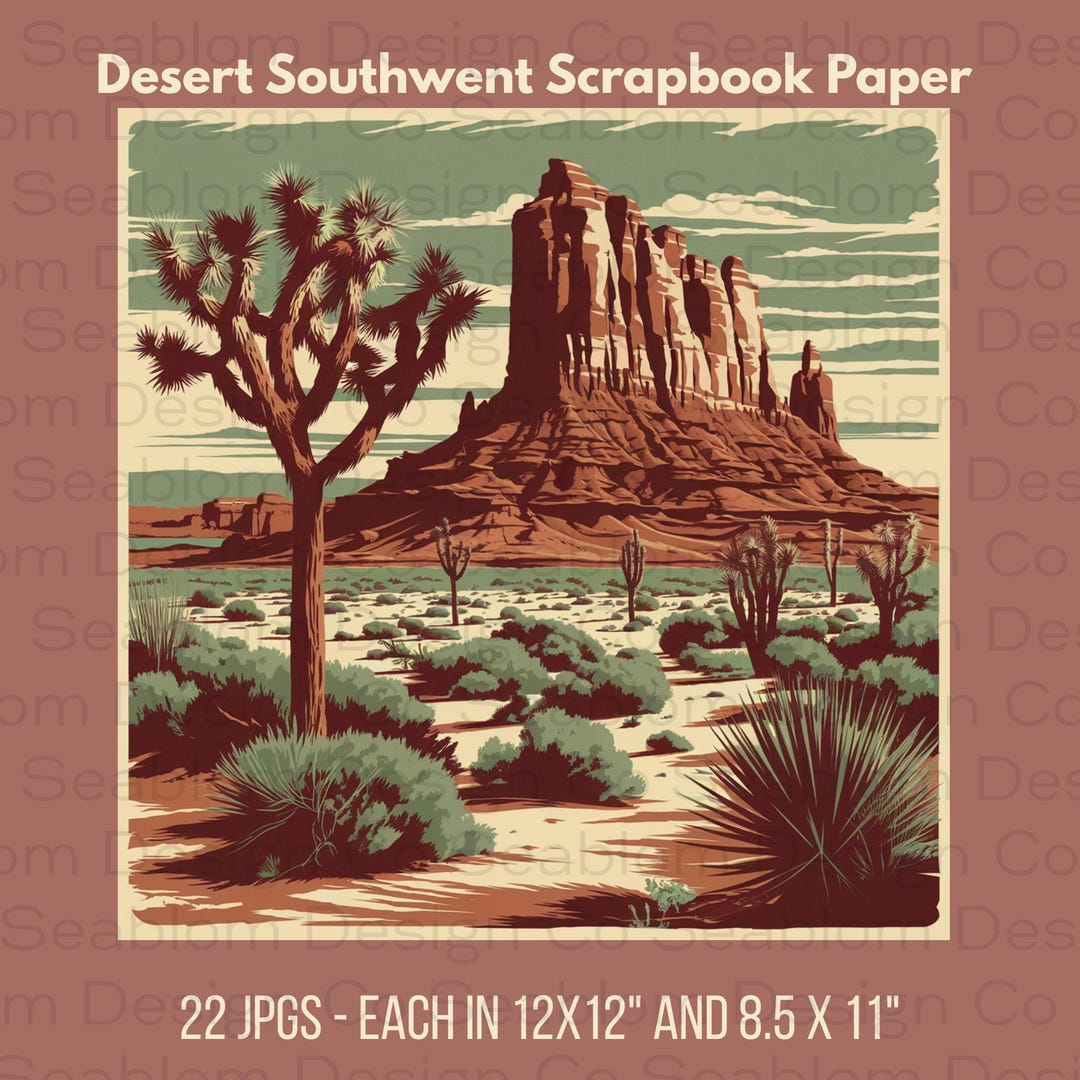 Western Desert Scrapbook Paper | WPA Poster Style Digital Papers ...