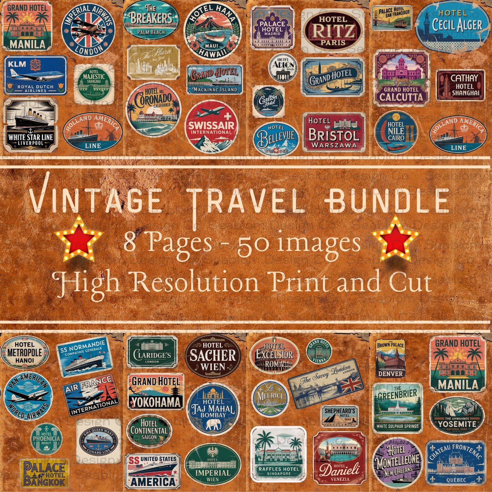 Print and Cut Vintage Travel Labels Bundle | Fussy Cut Old Travel Tag ...