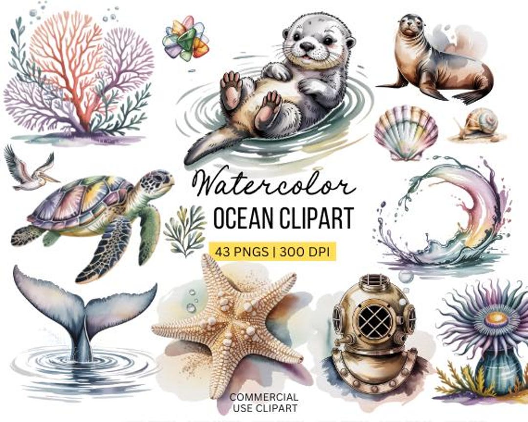 Ocean Creature Clipart | Watercolor Under-the-sea Pngs | Marine Png ...