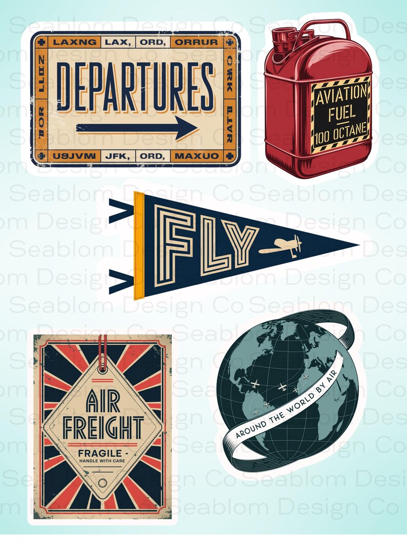 Vintage Aviation Fussy Cuts PDF | Retro Airplane Clipart | Air Travel ...