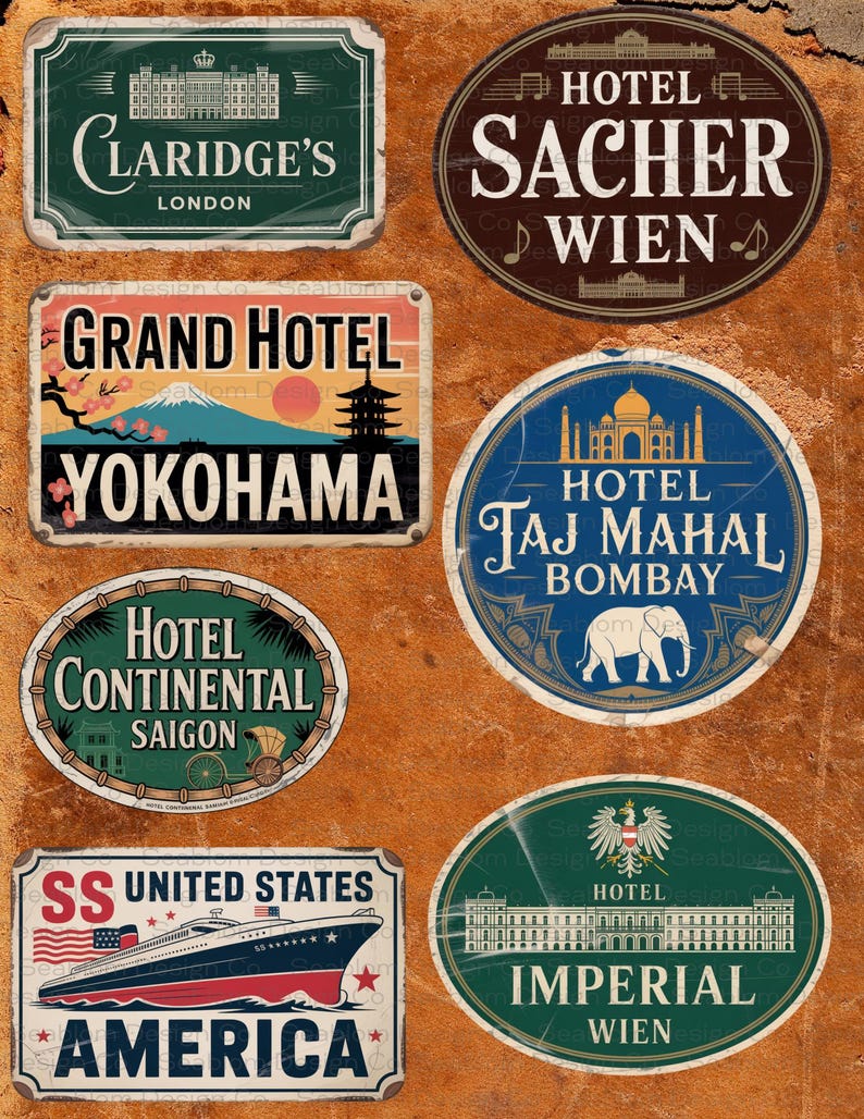 Print and Cut Vintage Travel Labels Bundle | Fussy Cut Old Travel Tag ...