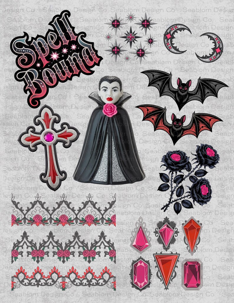 Pink Goth Halloween Clipart Bundle | Spooky Goth Clipart | Goth ...