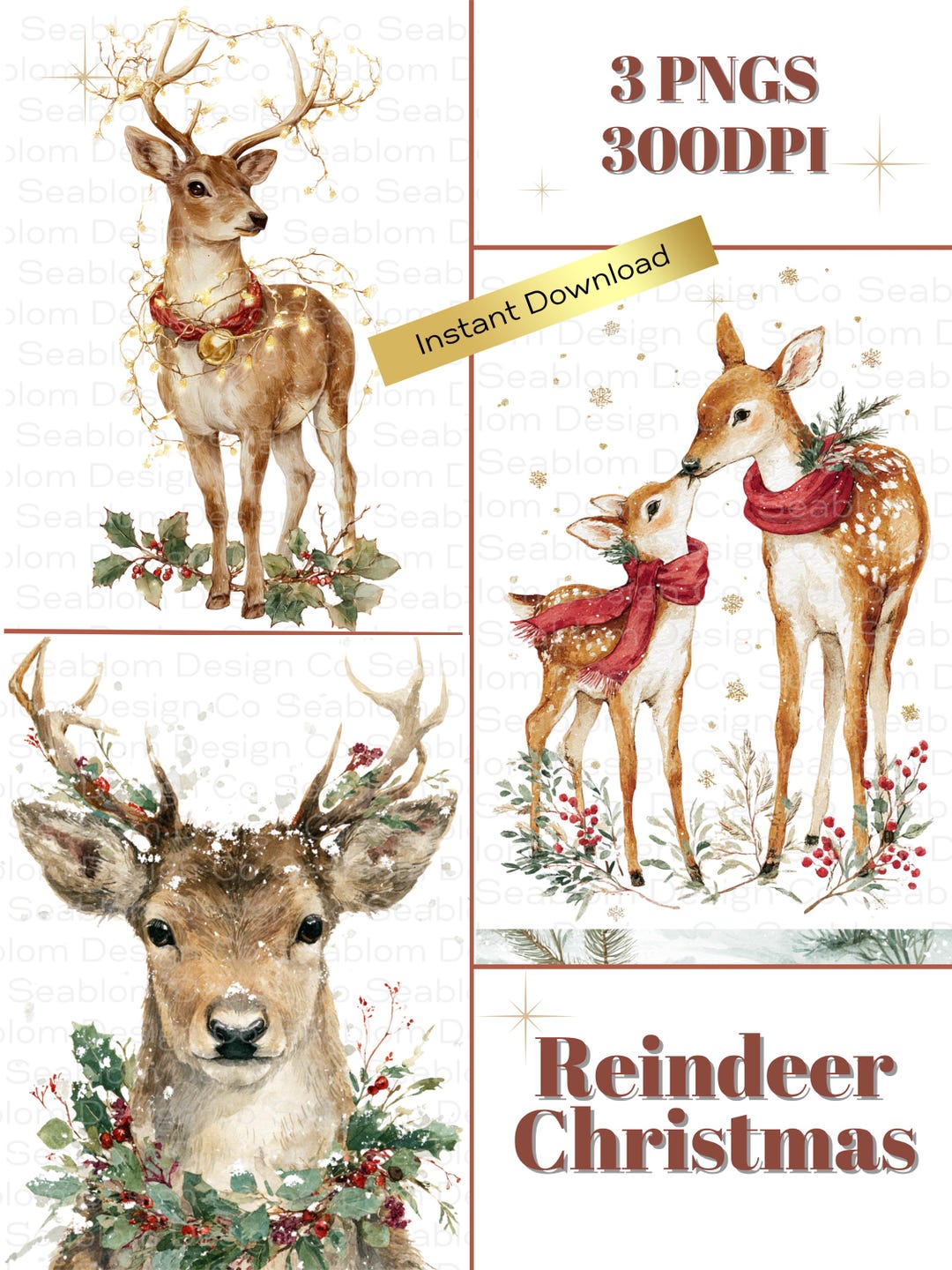Arctic Reindeer Christmas Clipart | Holiday Reindeer Png Bundle ...