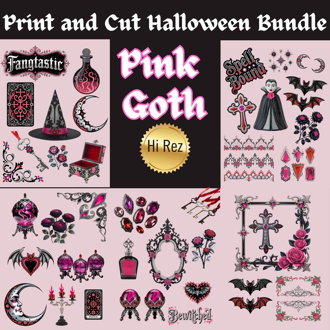 Pink Goth Halloween Clipart Bundle | Spooky Goth Clipart | Goth ...