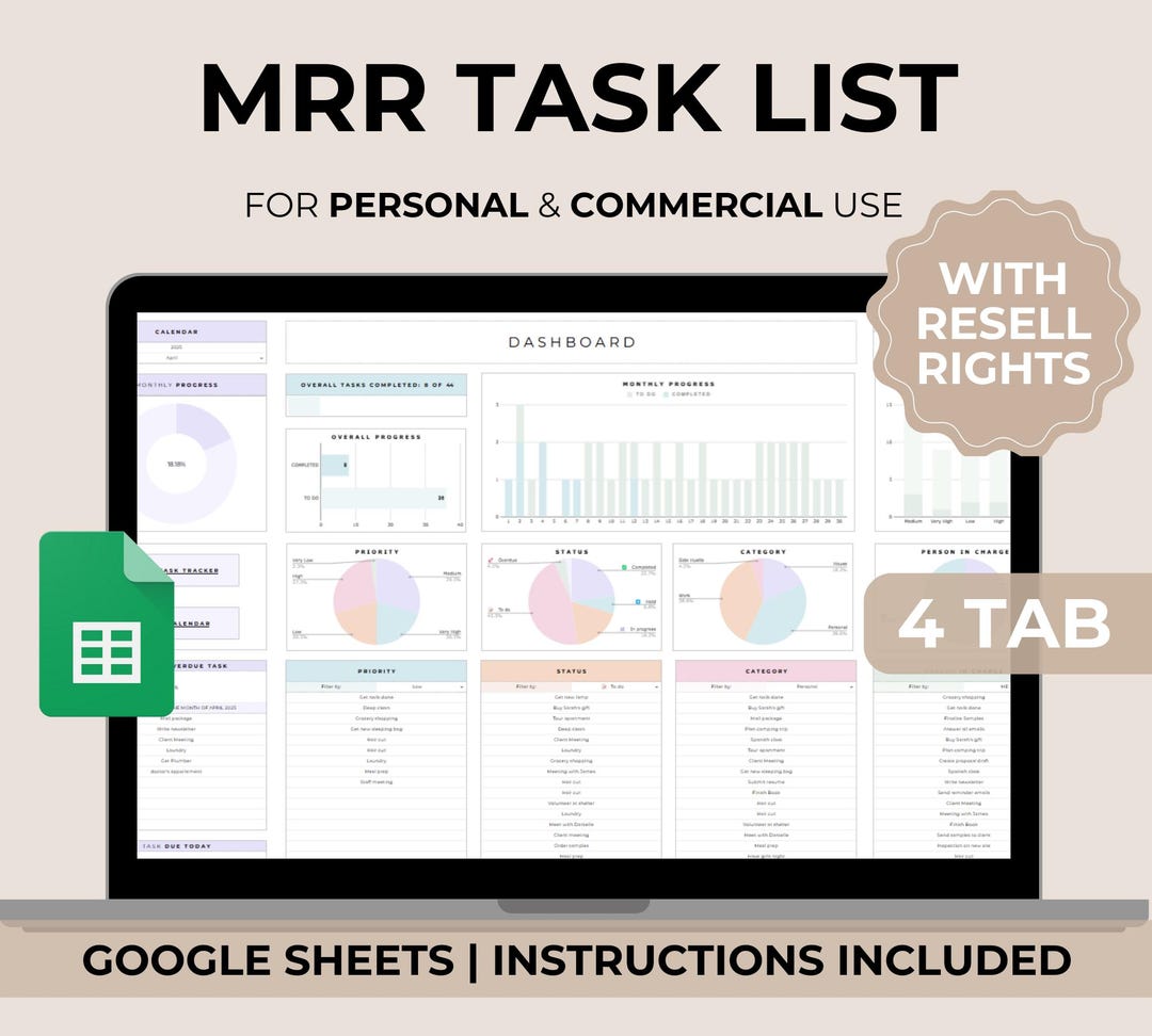 MRR Task List Spreadsheet | PLR to Do List Tracker | Google Sheets ...