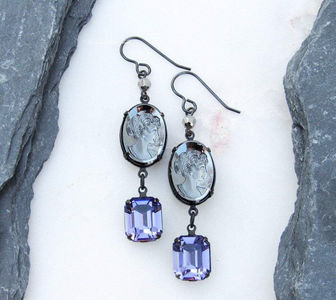 LIVIA Victorian Portrait Earrings Vintage German Glass Intaglio Stone ...