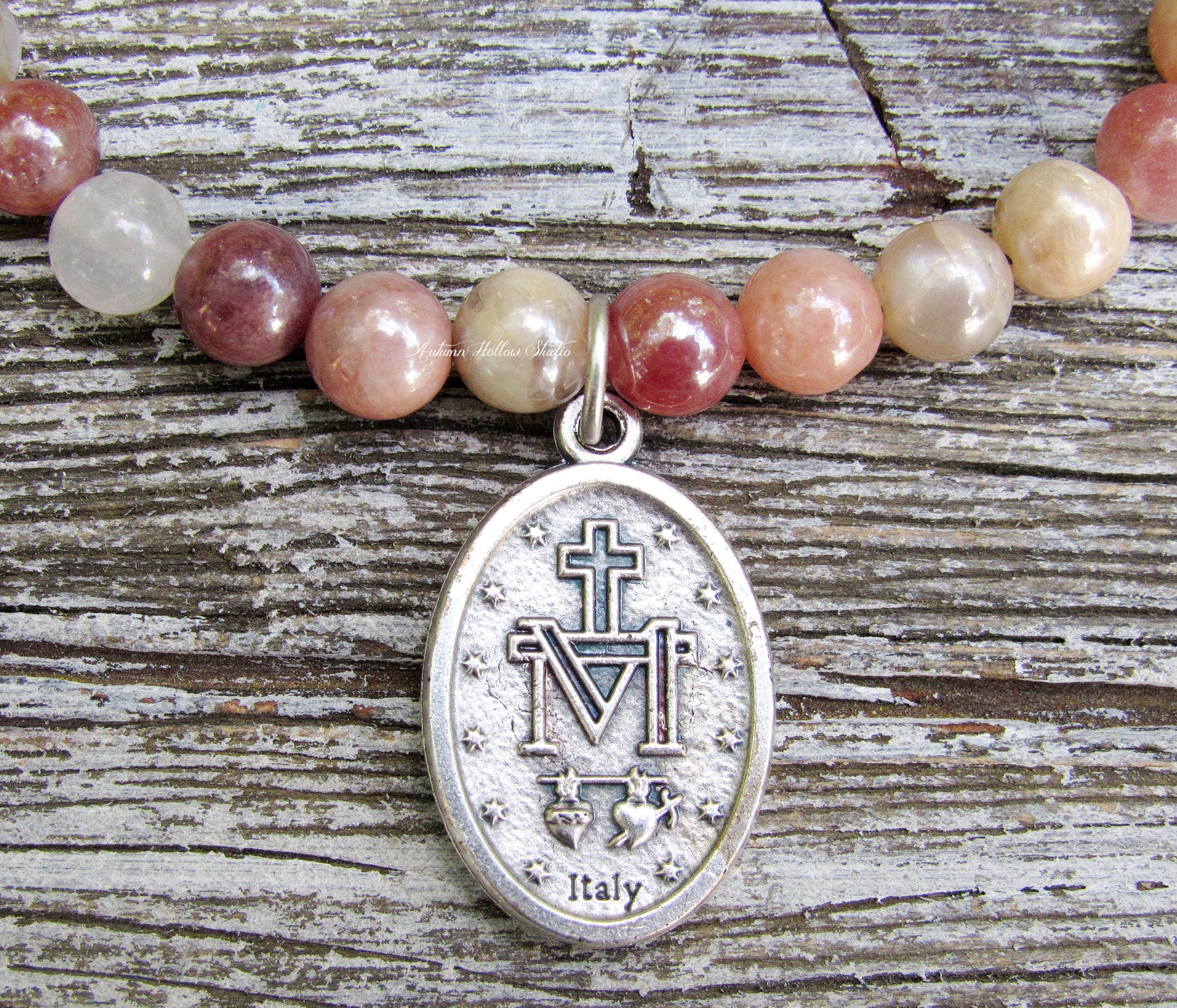Virgin Mary Bracelet Miraculous Medal, Made With Sunstone Gemstone ...