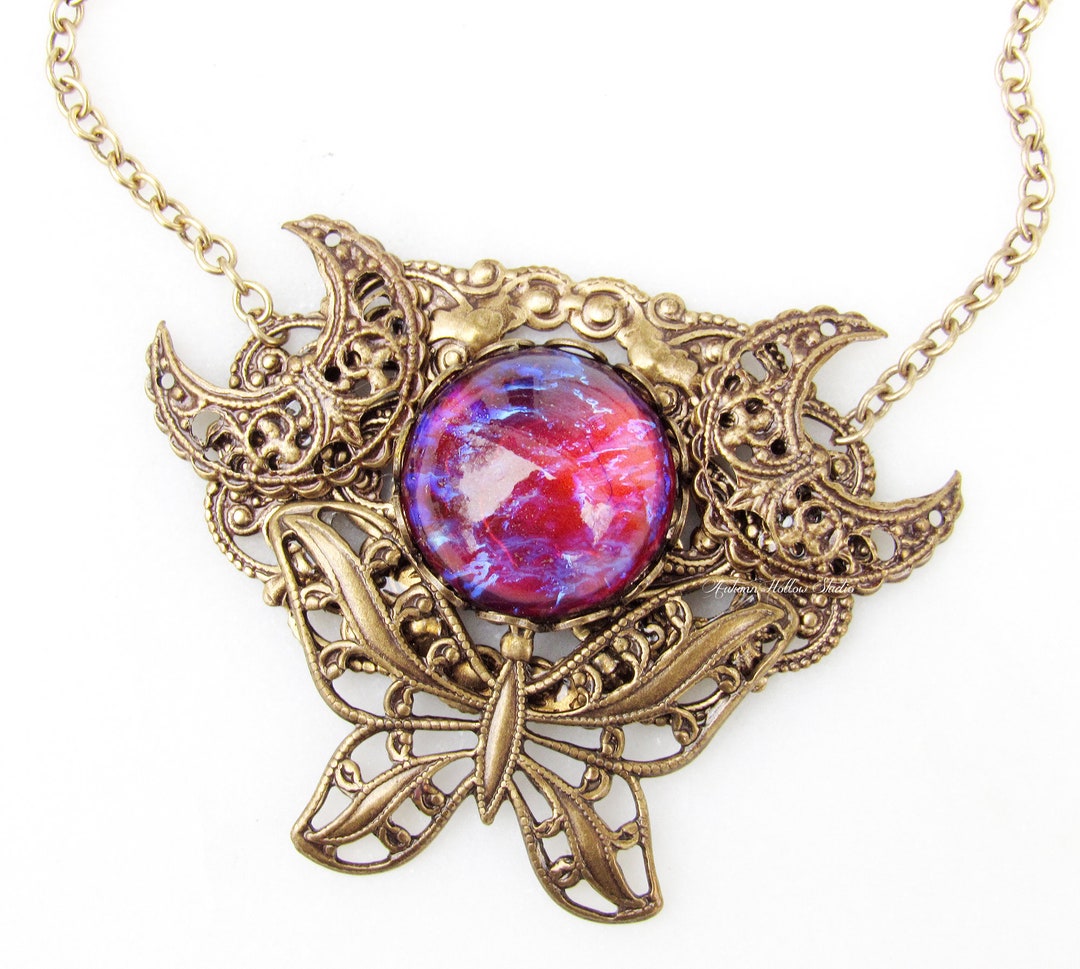 Fantasy Butterfly Triple Moon Necklace Made With Dragons Breath Glass ...