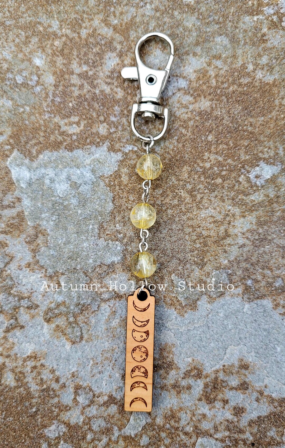 Gemstone Moon Phase Keychain, Choice of Citrine or Shimmering Smoky ...