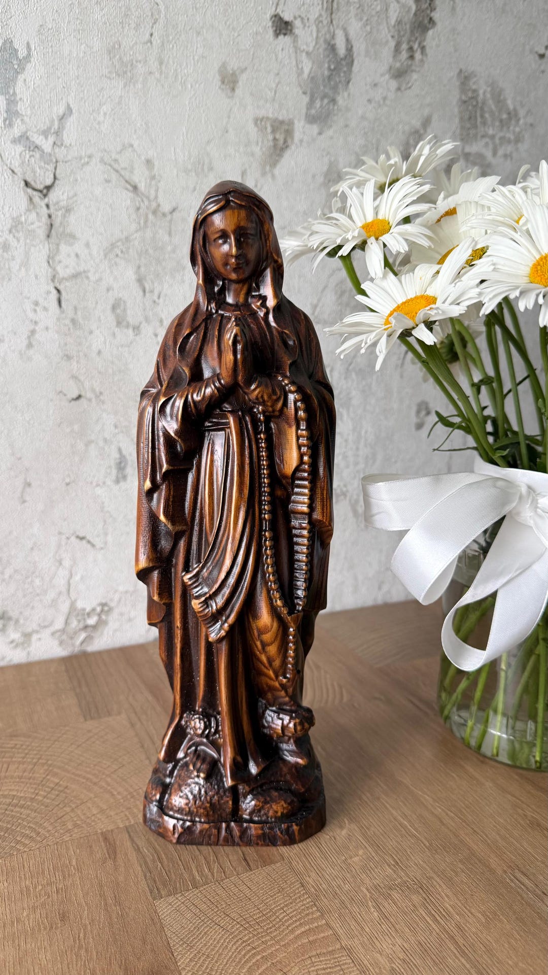 Wooden Virgin Mary Statue - Etsy