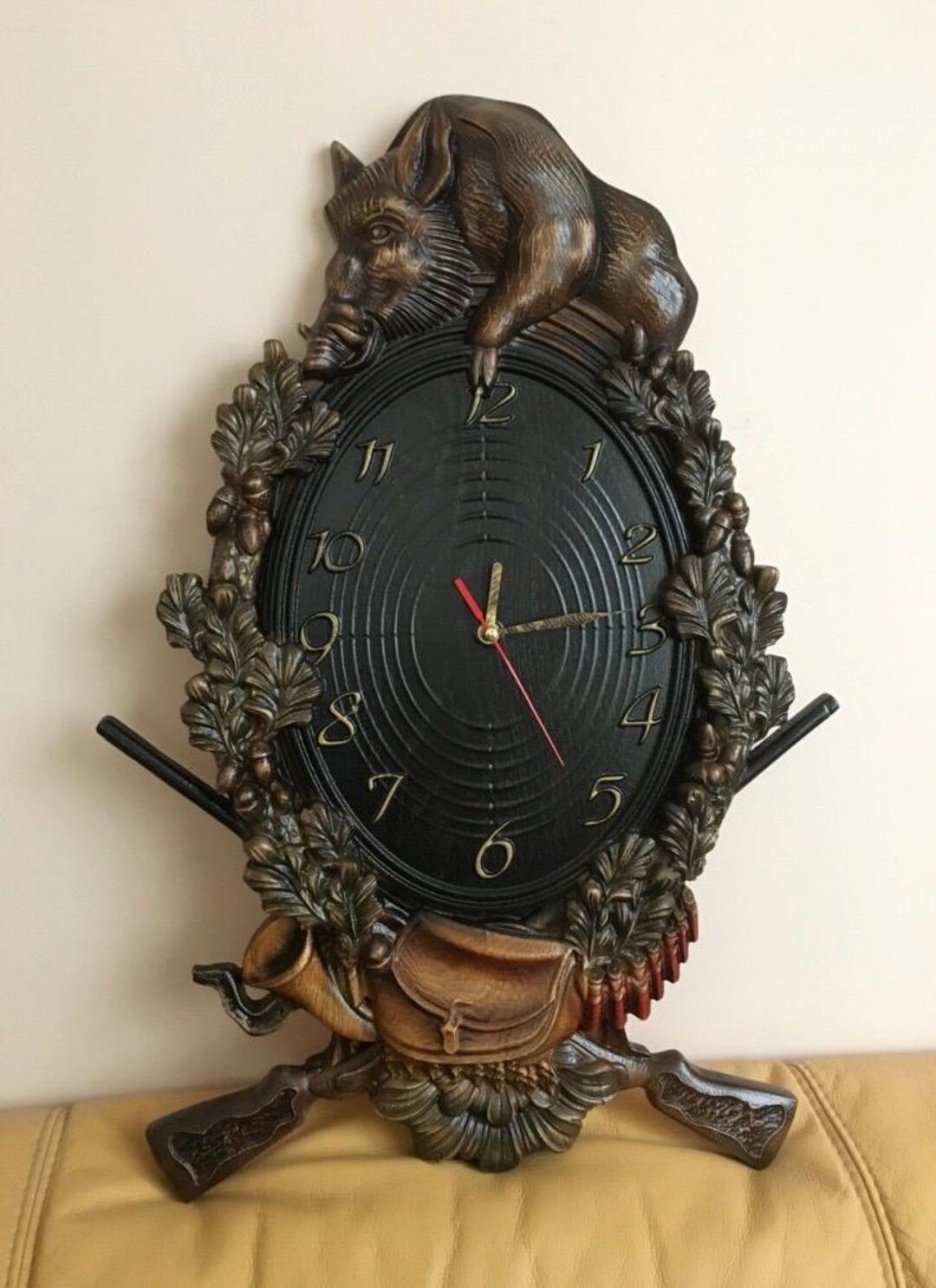 Clock in Wooden Pattern “wild Boar Hunting” - Etsy