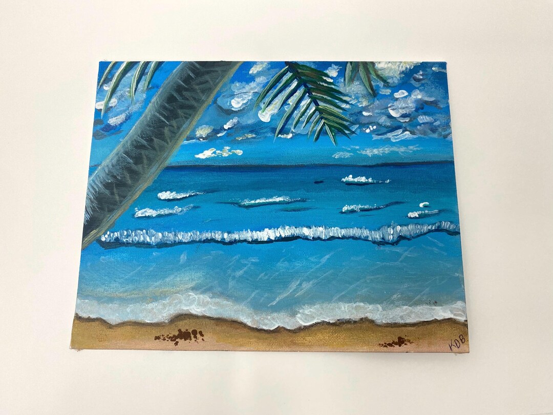 Tropical Beach Escape- Florida Keys Ocean and Palm Tree Painting on ...
