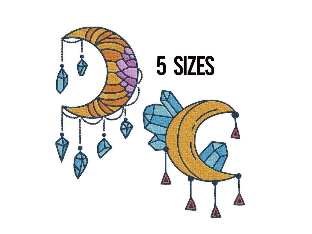 Crescent Moon Embroidery Design, Crystal Moon Embroidery Design ...